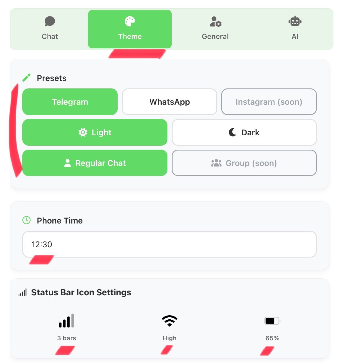 Как настроить тему и цвета в генераторе